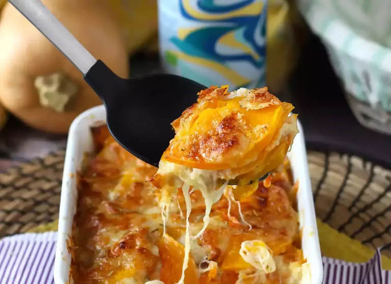 Vegetarian gratin with butternut squash, parmesan and mozzarella ...