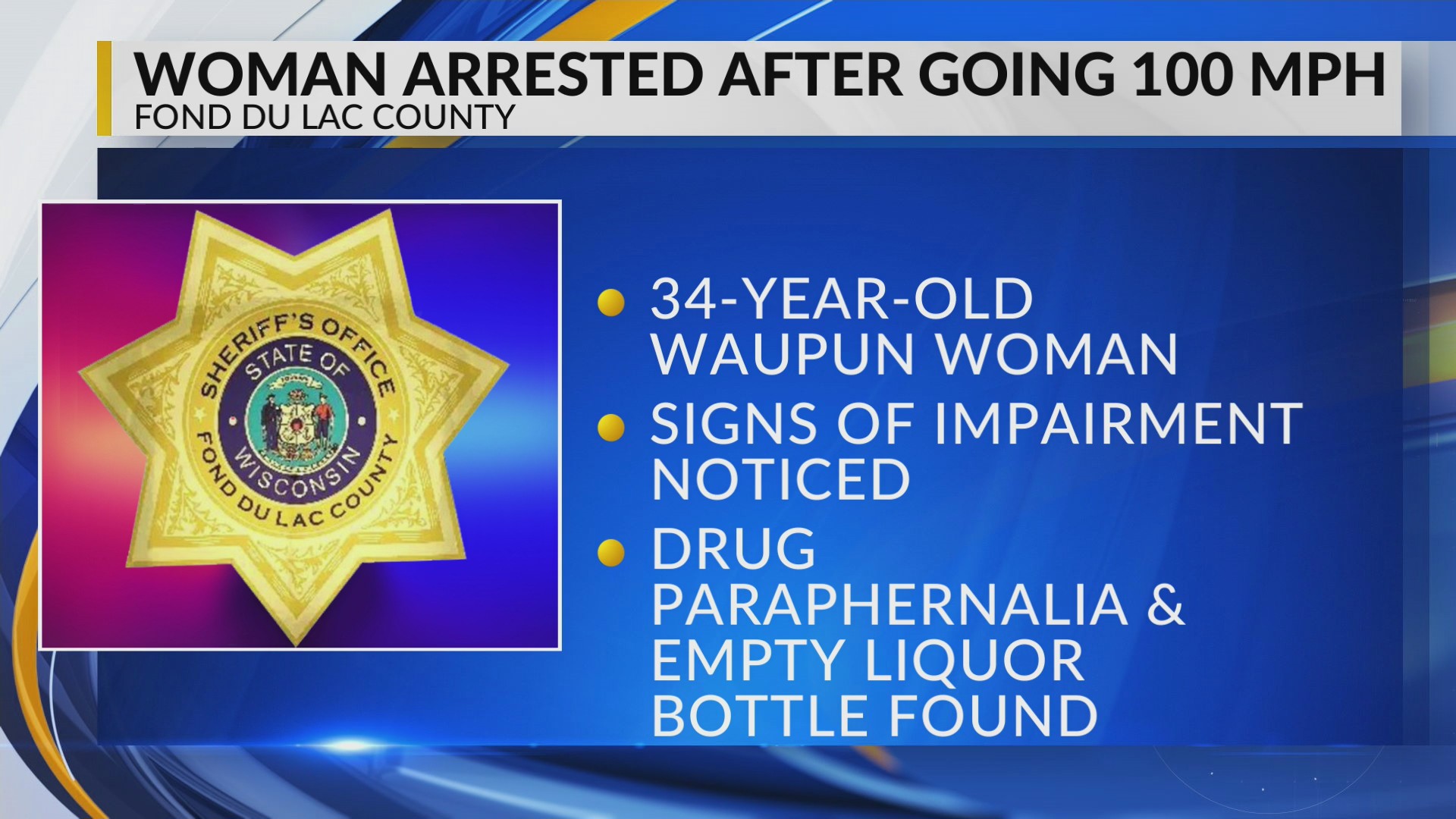 Fond du Lac County deputy clocks vehicle at 100 mph, makes OWI arrest