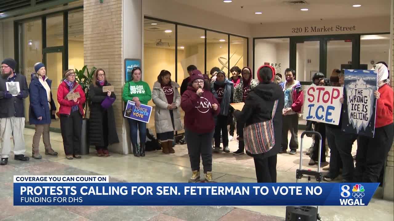 Demonstrators gathered outside Sen. Fetterman's office to protest ICE ...