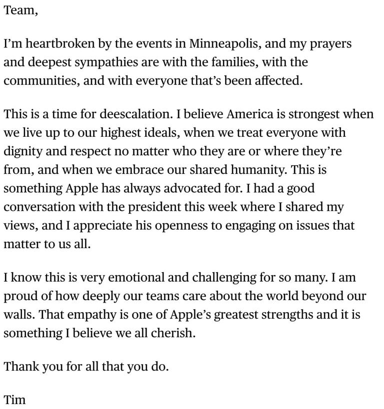 Tim Cook appelle à la désescalade suite aux actions de l’ICE dans un ...