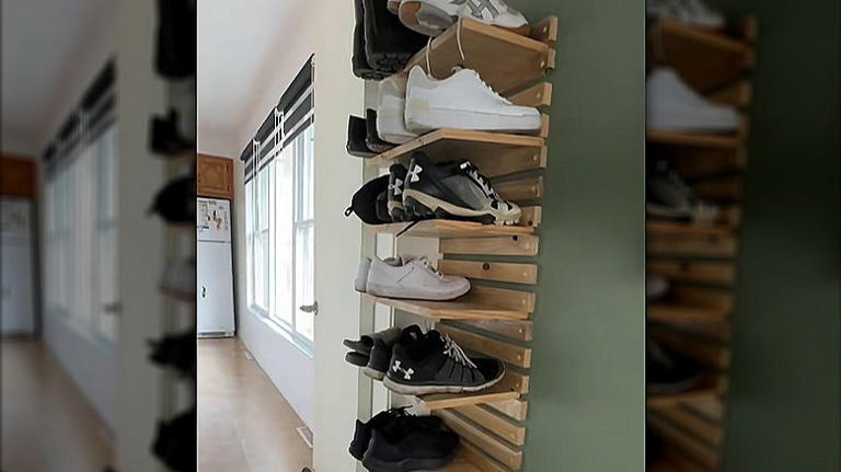 This creative DIY storage rack is a neat way to keep shoe clutter organized