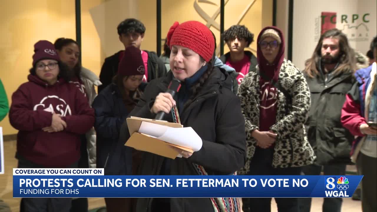 Protesters gather at Sen. John Fetterman's office to oppose DHS funding