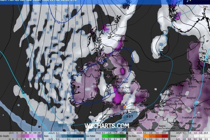 Weather maps show six-day snow event could bury 600-mile stretch of UK