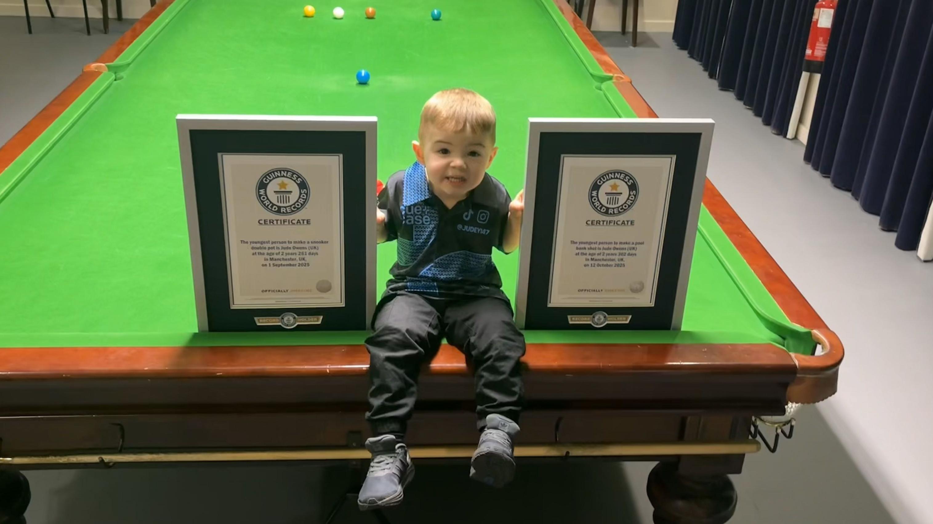 Snooker player, 2, secures Guinness World Records