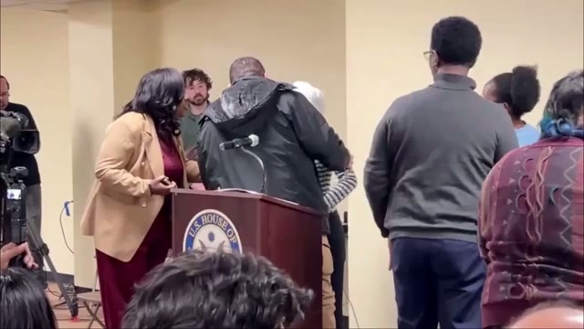 Ilhan Omar resumes town hall after man sprays unknown substance