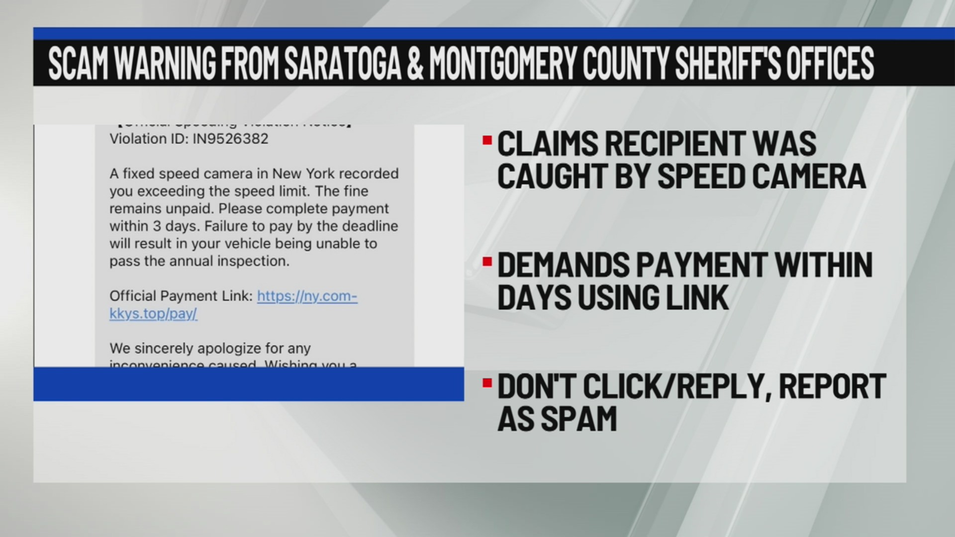 Scam warning from Saratoga & Montgomery County Sheriff's Offices