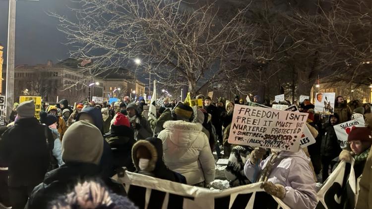 St. Louis protesters brave frigid cold to demand end to ICE crackdown