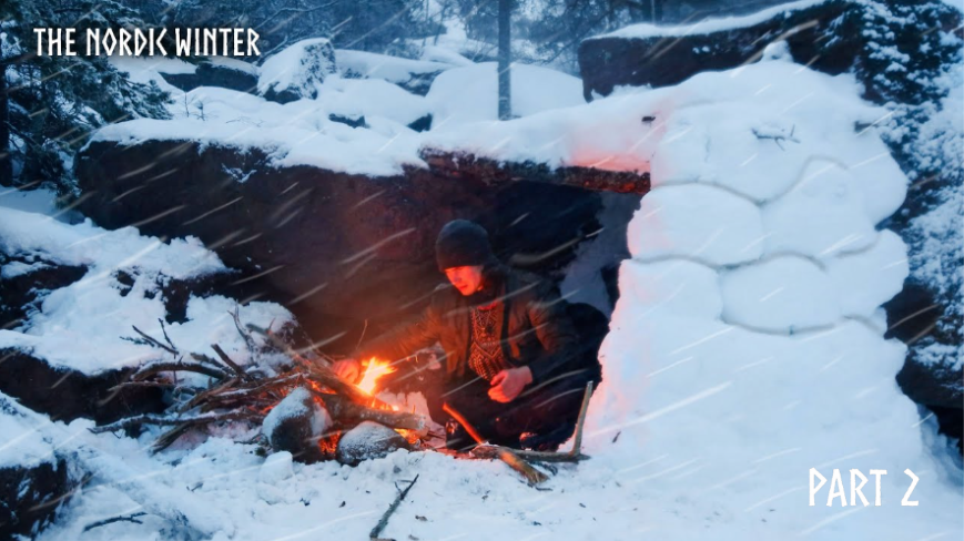 Building a snow shelter to stay warm in the cold & windy winter part 2