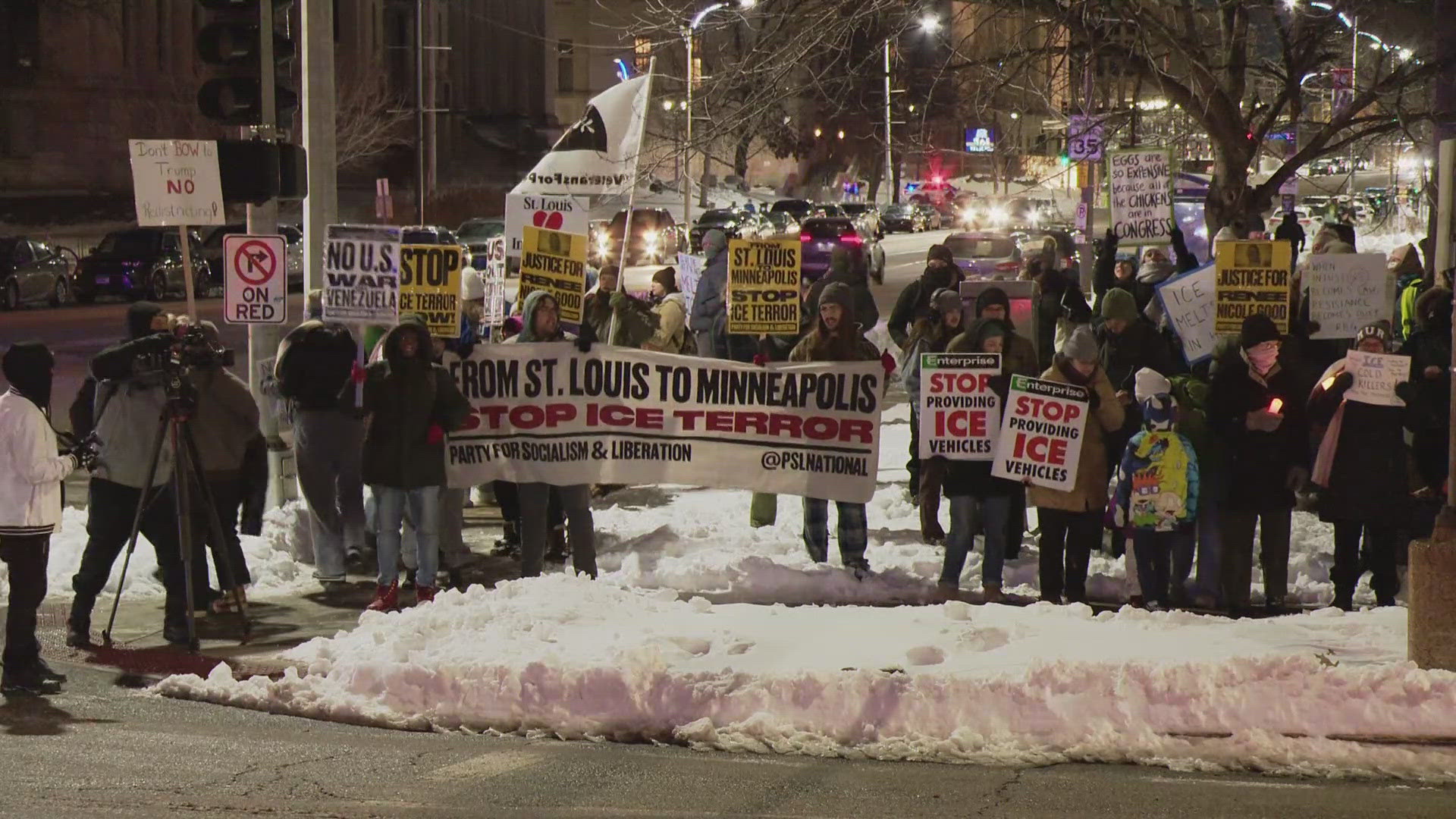 St. Louis protesters brave frigid cold to demand end to ICE crackdown