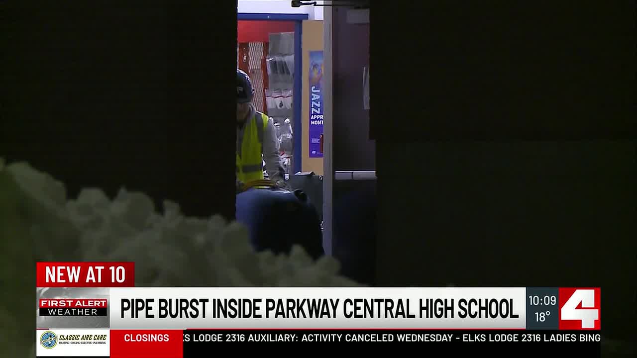 Cleanup at Parkway Central High School after sprinkler pipe burst