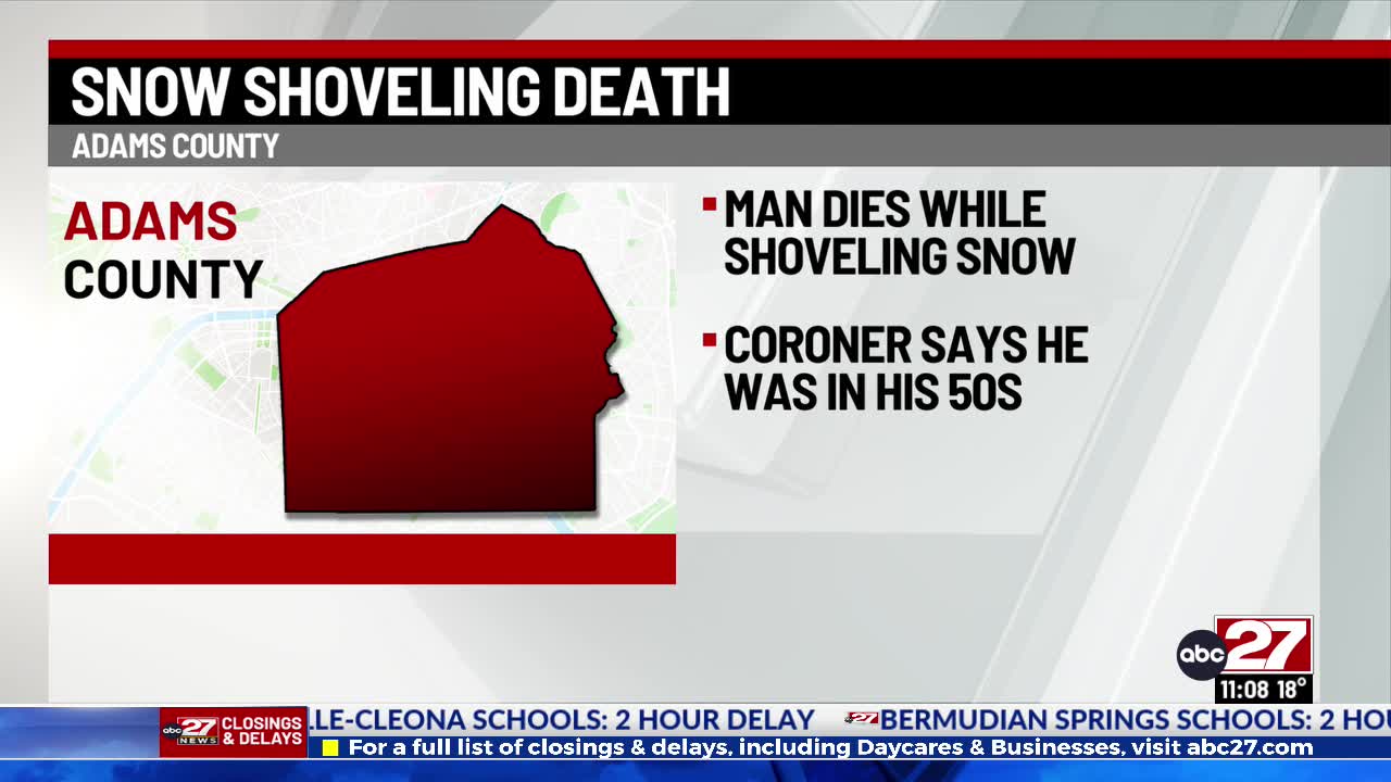 Adams County man dies after shoveling snow, coroner says