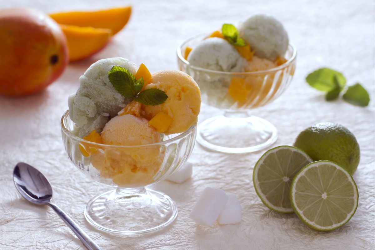 Mango lime and ginger mint sorbet