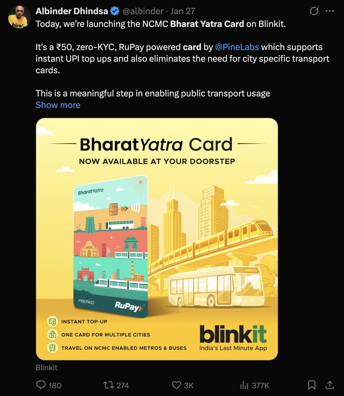 Blinkit brings Bharat Yatra card, will give access to transport in ...