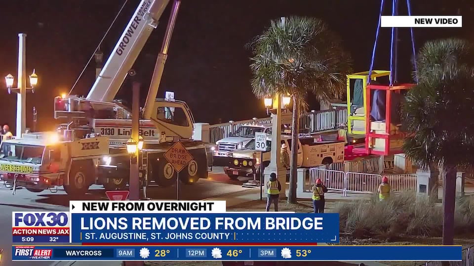 Iconic lions removed from St. Augustine's Bridge of Lions ahead of FDOT ...