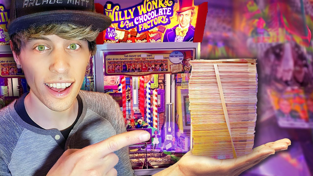 Huge card stack at Willy Wonka coin pusher