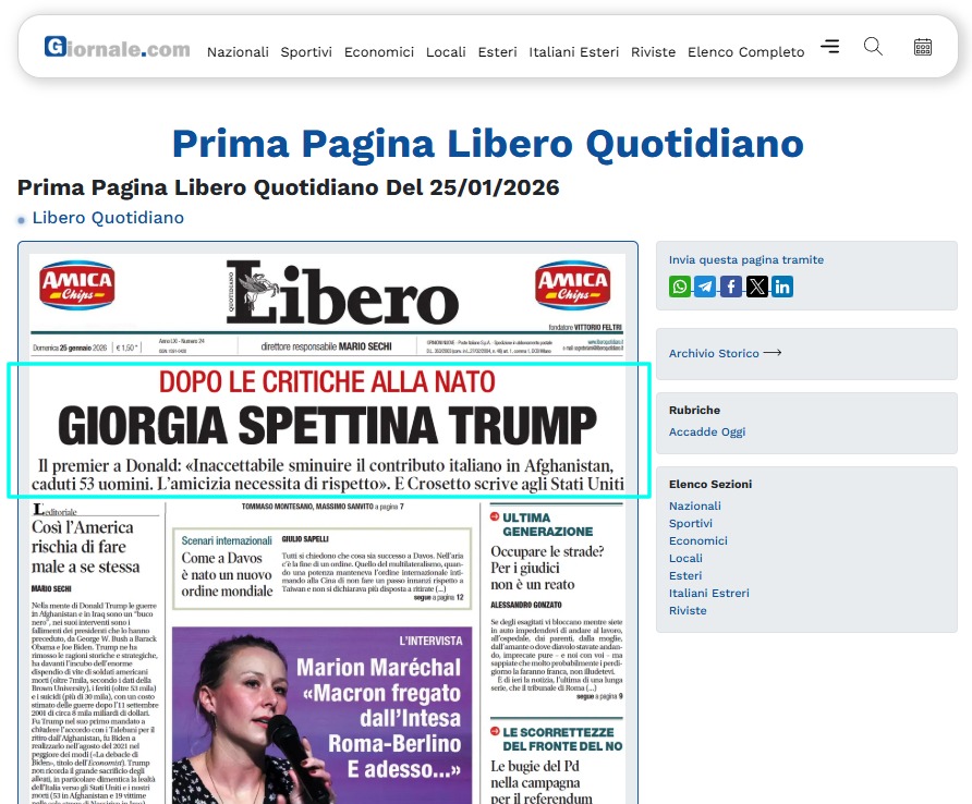 Questa prima pagina di Libero sull’ICE e i maranza a Milano è falsa