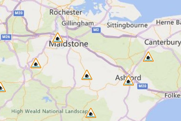 Eight flood alerts issued across Kent as more rain expected