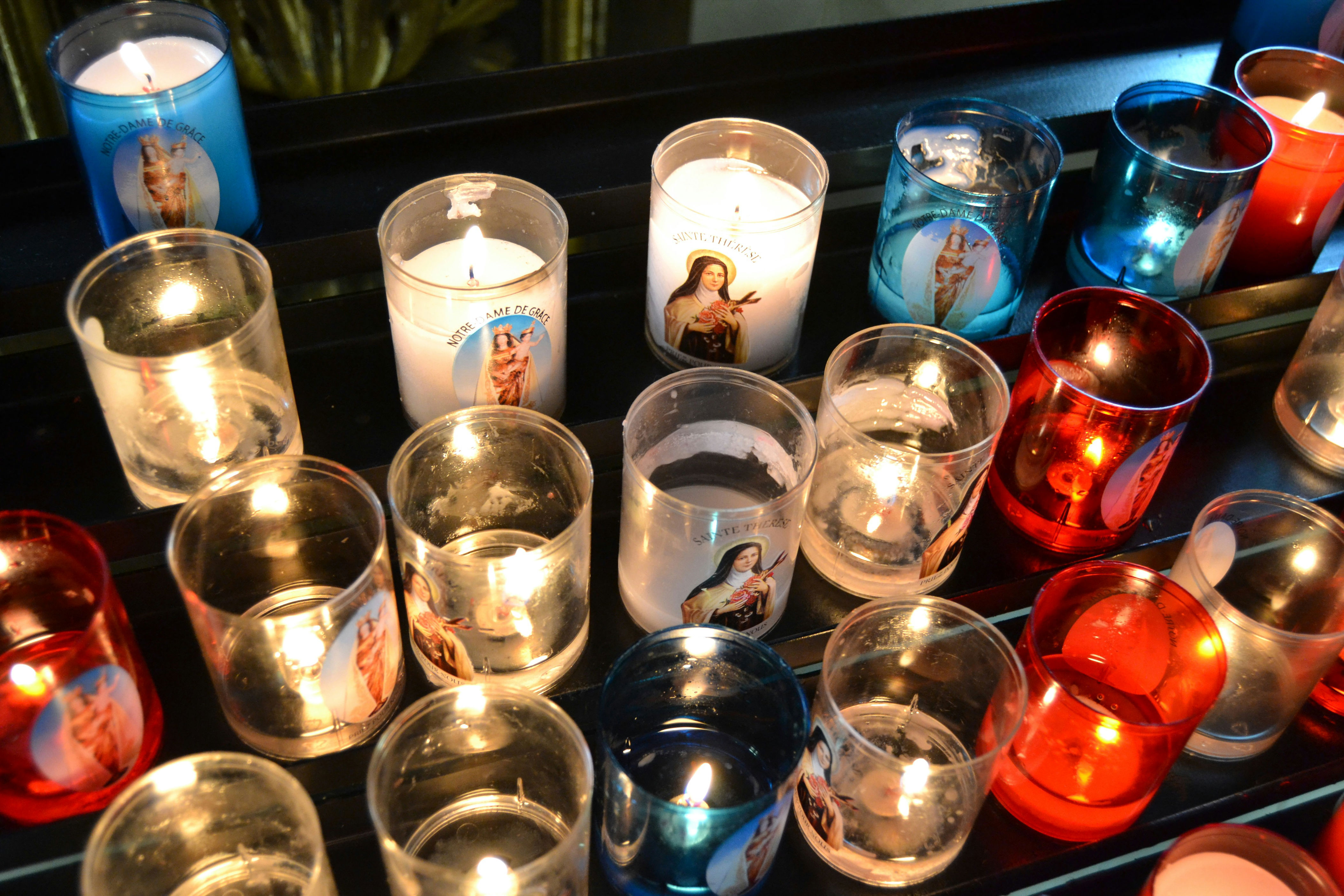 What the religious candles in the Mexican food section are for