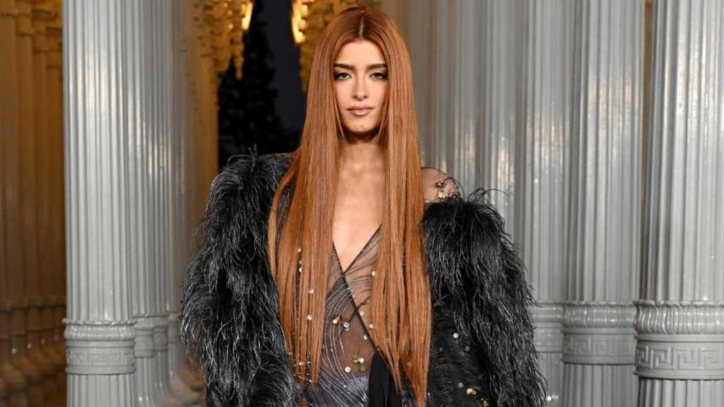 Dixie D'Amelio's fully sheer lacy tights give $2K Valentino bag a boost