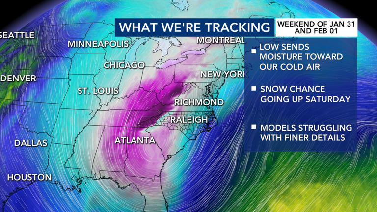 Snow looking more likely this weekend with cold air in place