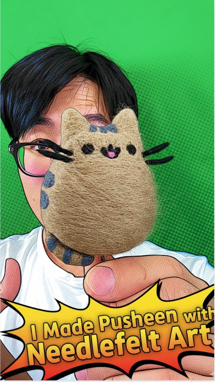 I made Pusheen with needlefelt art