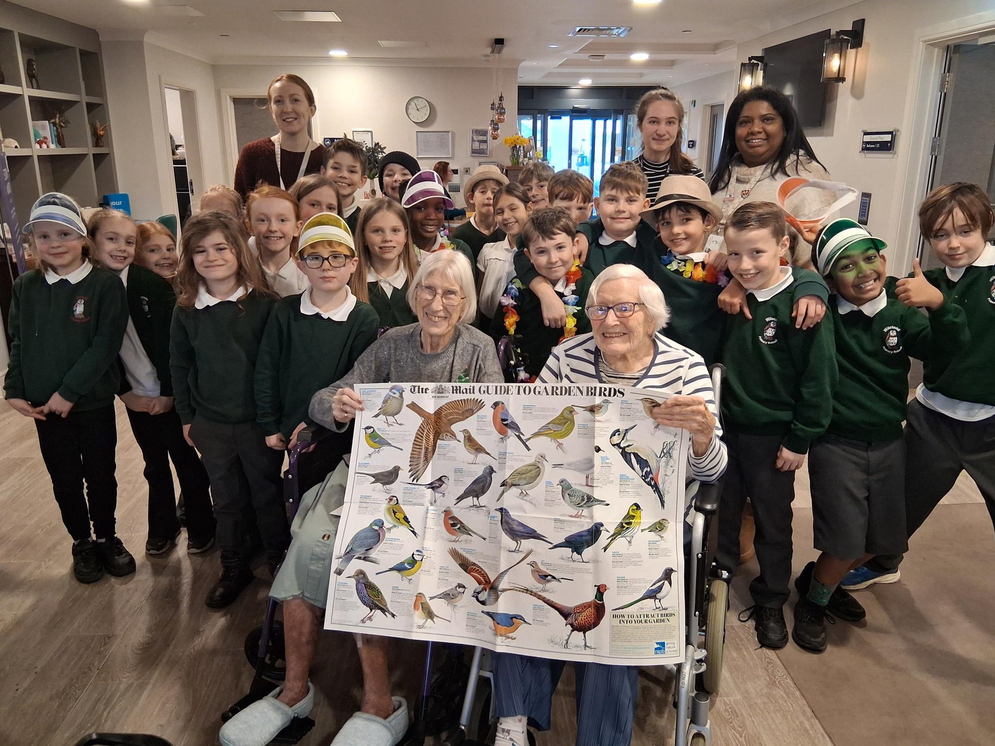 Residents and pupils join RSPB birdwatch at Wixams care home
