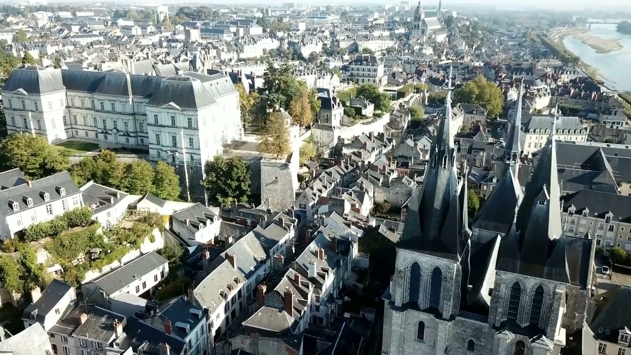 Blois, France: Drone views of historic chateau city in the Loire Valley