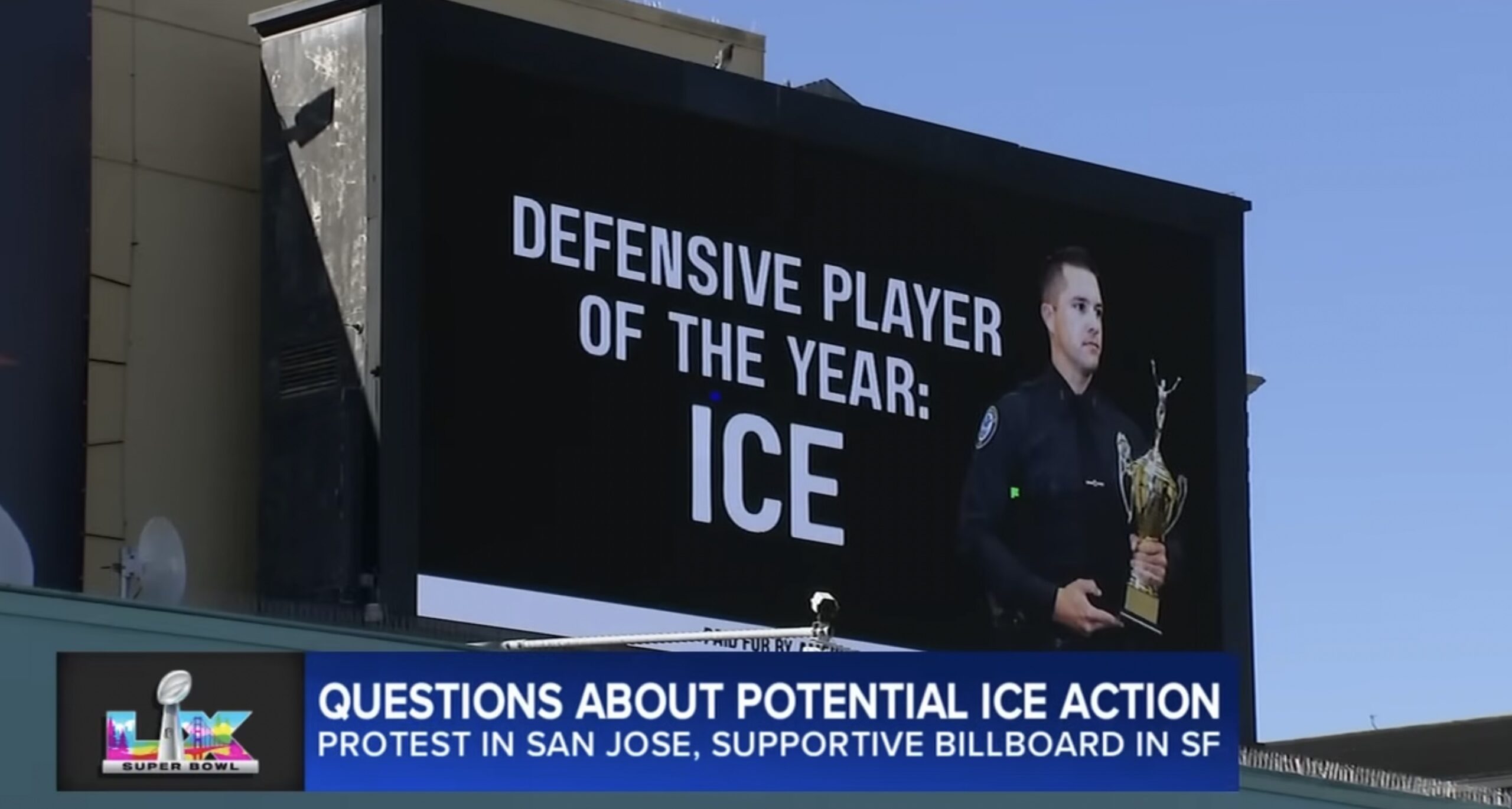 ‘Sick to my stomach’: Super Bowl-themed billboard hailing ICE agents ...