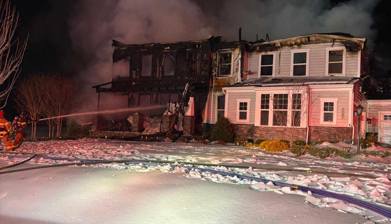 Maryland home collapses in overnight fire as flames rip through snow ...