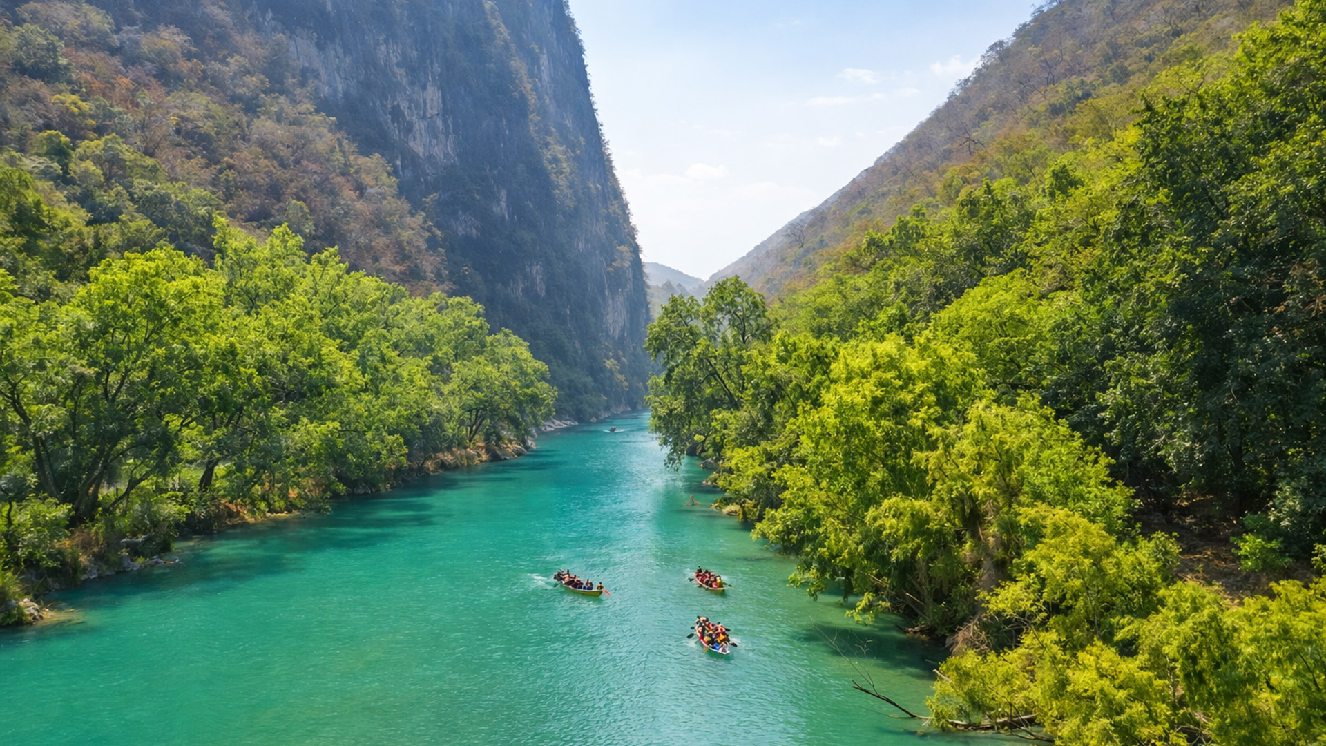 Hidden canyon waters glow turquoise along the Tamasopo River