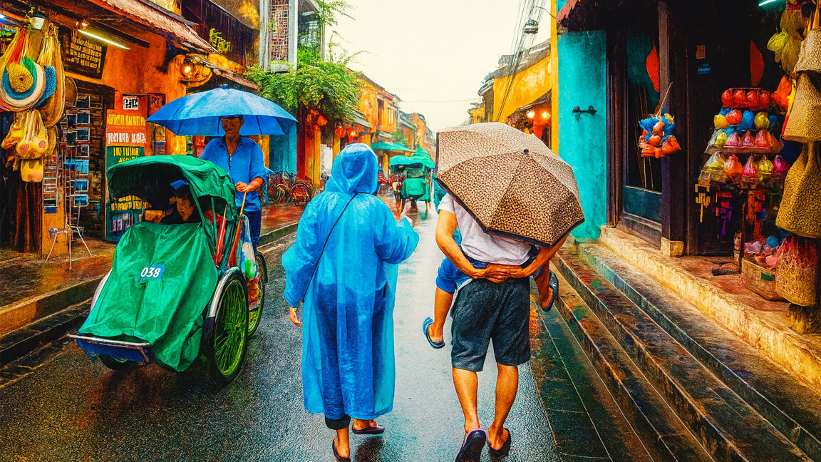 Exploring the charm of an ancient town in the rain