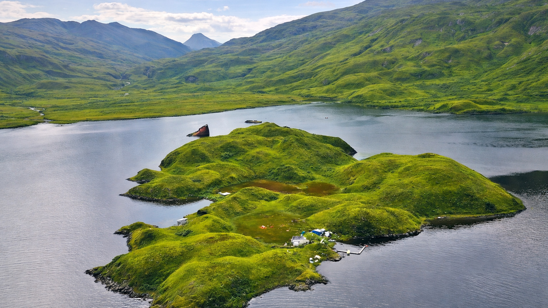 A quiet green island called Captain Bay in the Aleutians