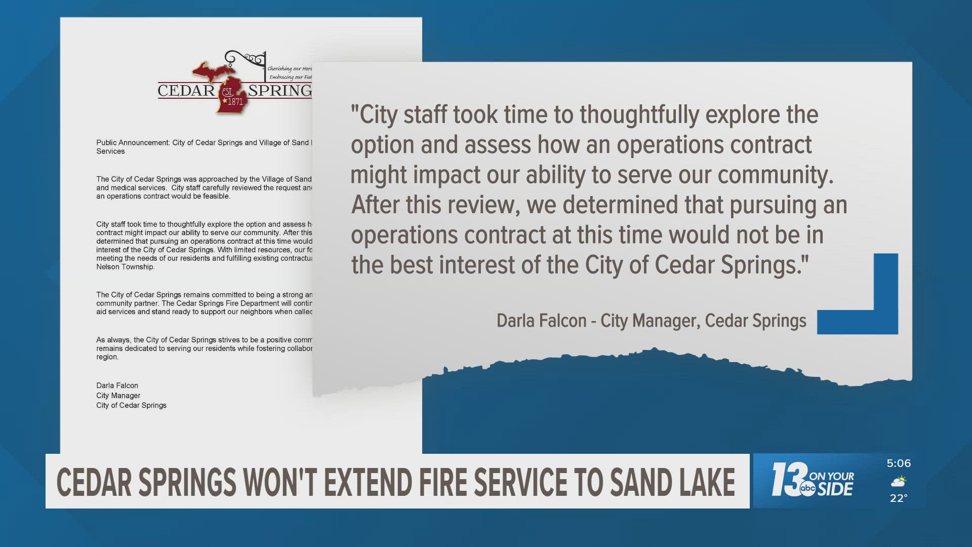 Cedar Springs won't extend fire service to Sand Lake
