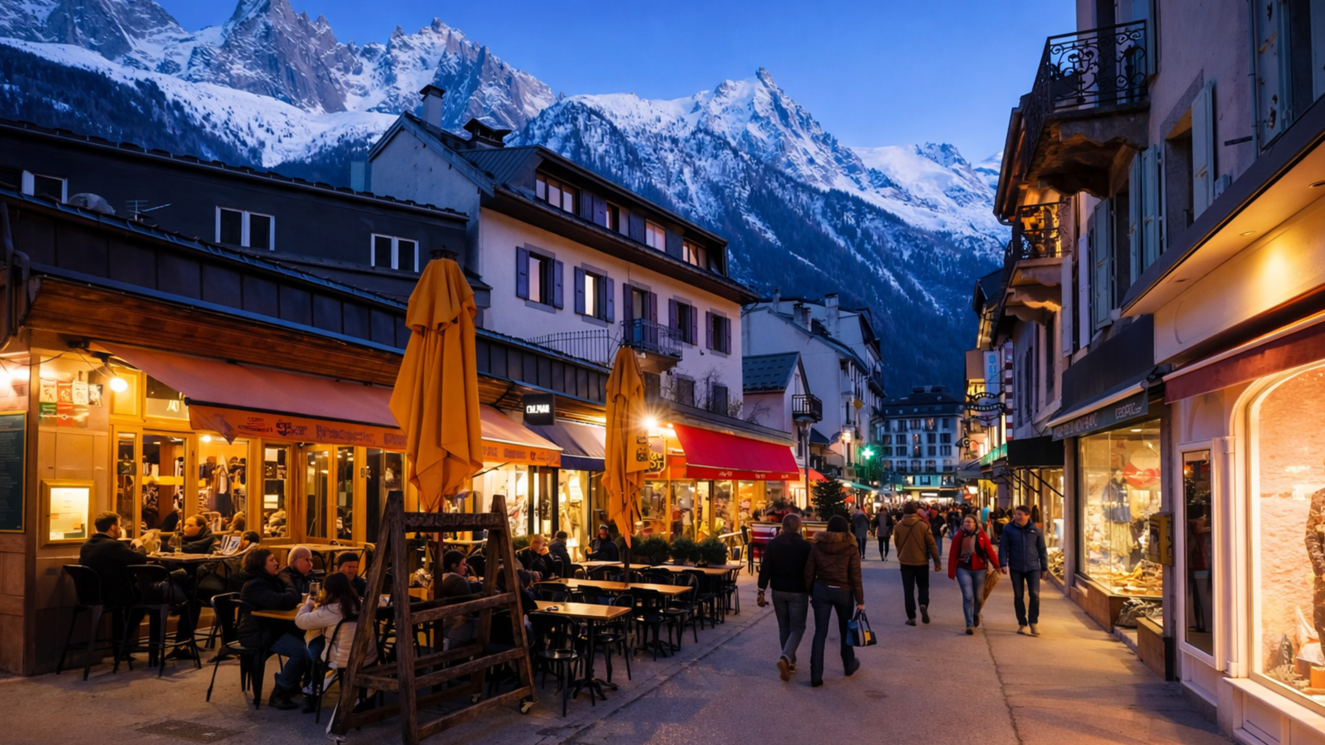 Chamonix Mont Blanc cozy evening walk with alpine views (4K)