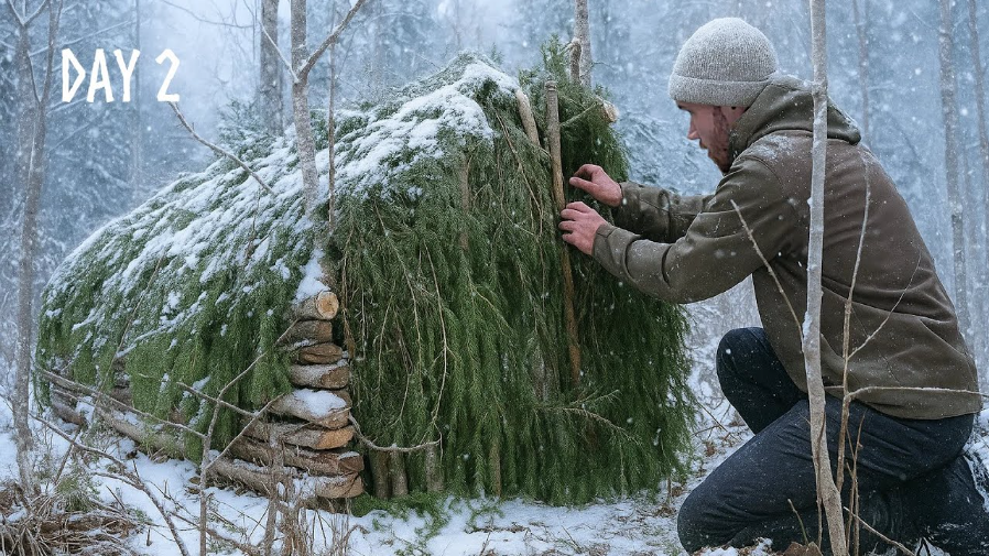 3 days winter camping: Building a cozy shelter