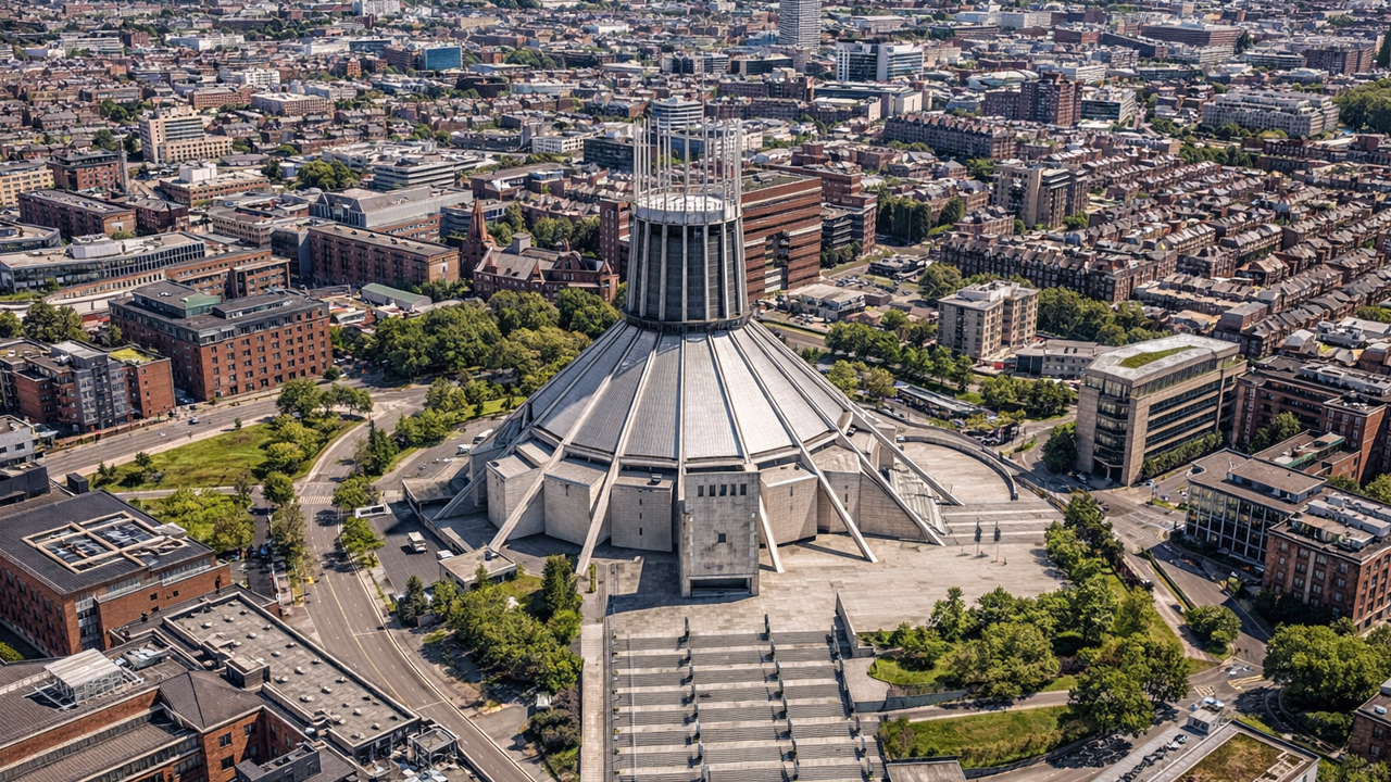 Crown of light Liverpool Metropolitan Cathedral from above