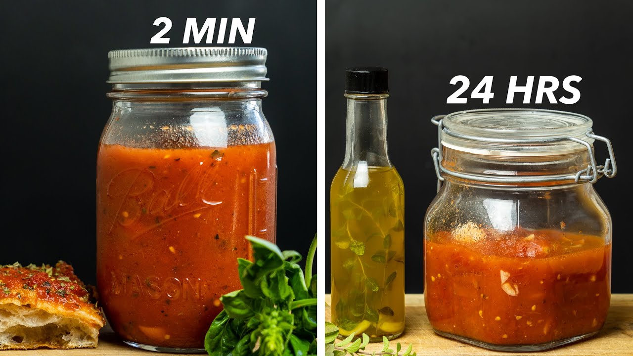 Roman pizza sauce: 2-minute vs 24-hour comparison