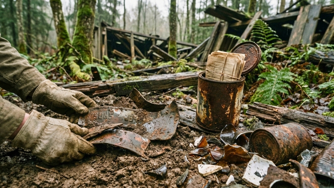 A shattered barracks sign recovered from a former SS camp