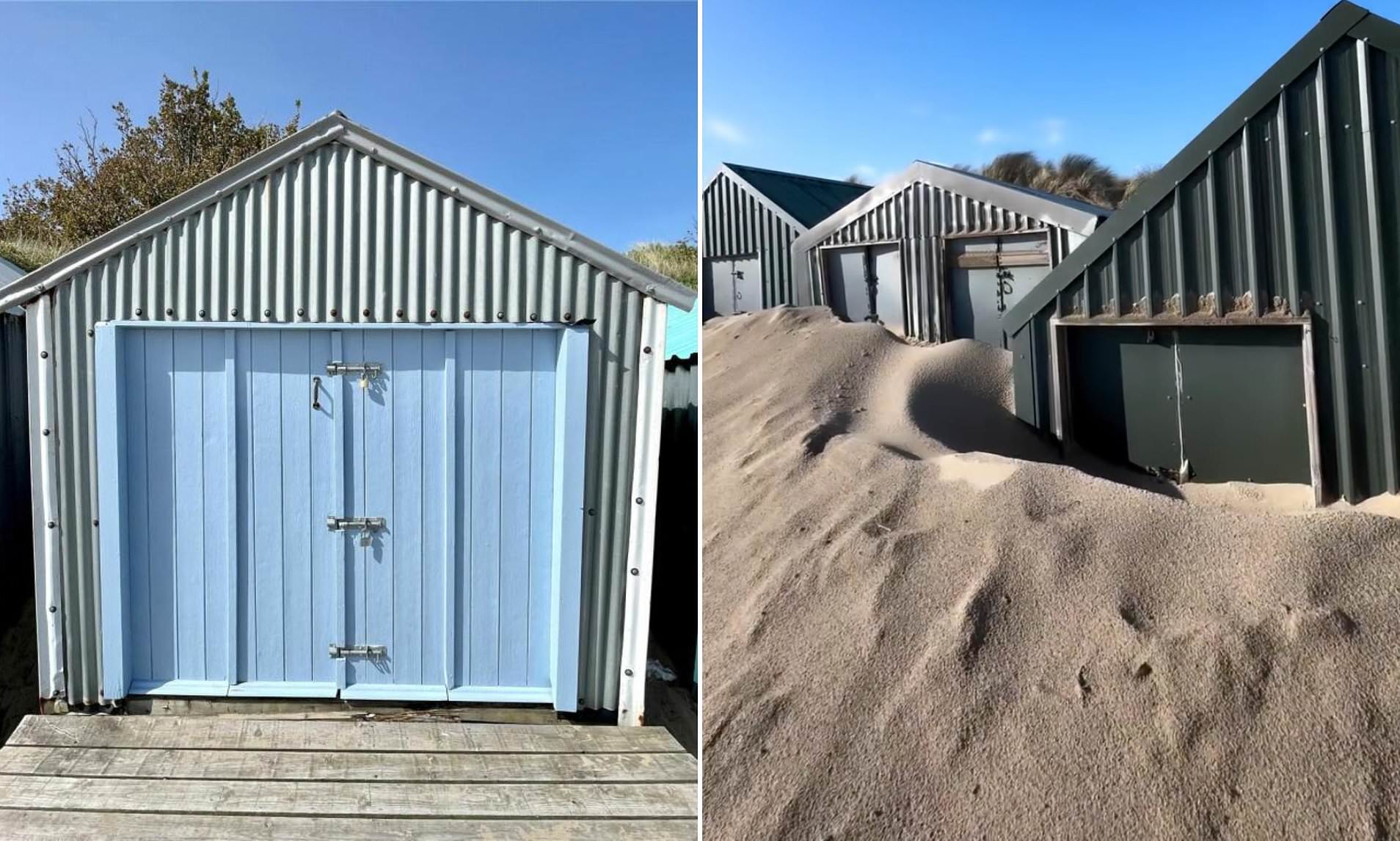 Expensive beach huts in hotspot dubbed 'Cheshire-on-Sea' buried under ...