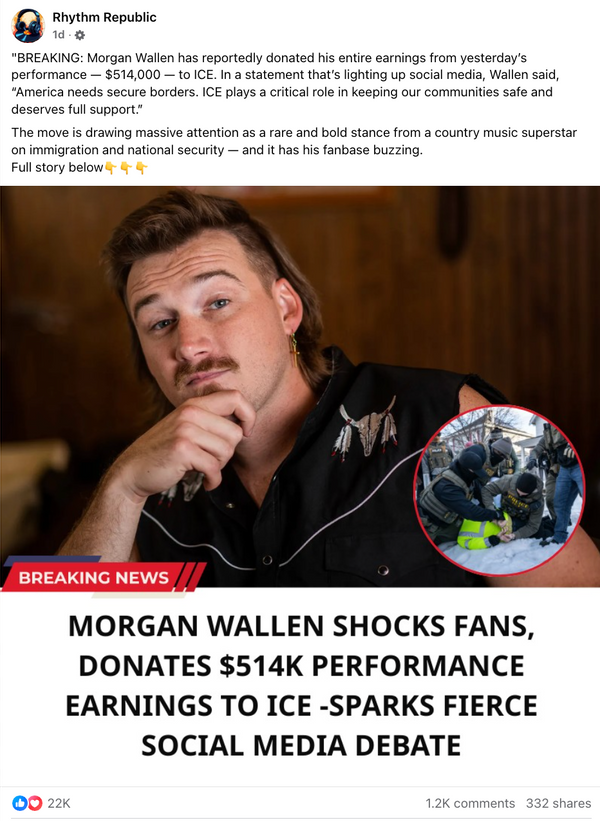 Did Morgan Wallen donate $514K to ICE? Here's the truth