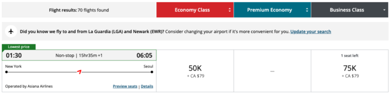 [Award alert] Business class to Seoul from 75K points
