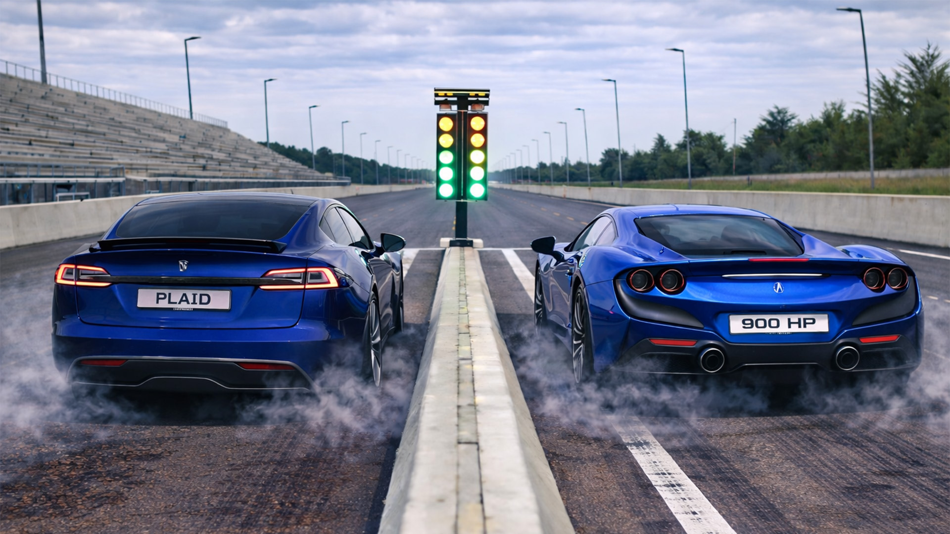 1,020HP Tesla Model X Plaid vs 900HP Ferrari F8 drag race