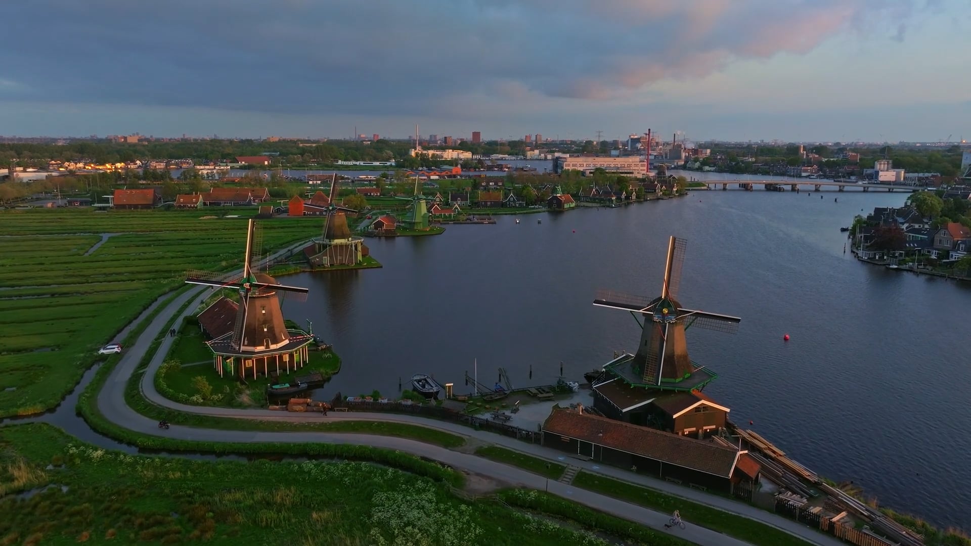 Zaanstad, Netherlands: Drone discovers the iconic Zaanse Schans windmills