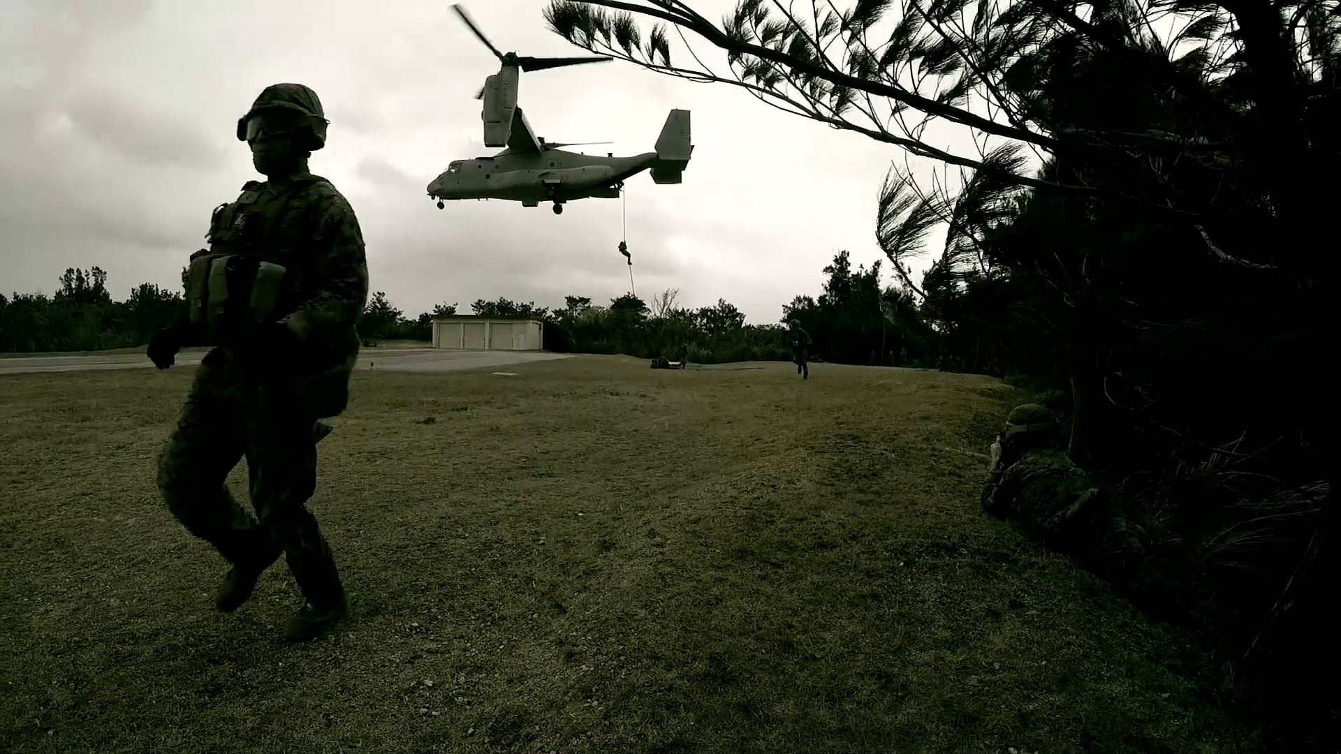 US special forces train fast roping from V-22