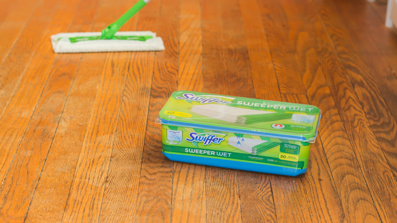 Reuse an empty Swiffer container to DIY a trendy kitchen storage solution