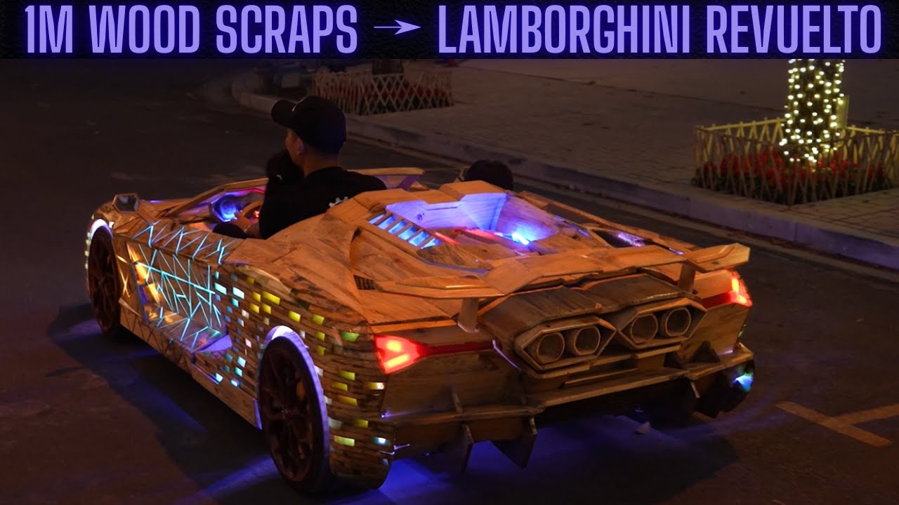 Dad builds Lamborghini Revuelto from 1,000,000 wood scraps