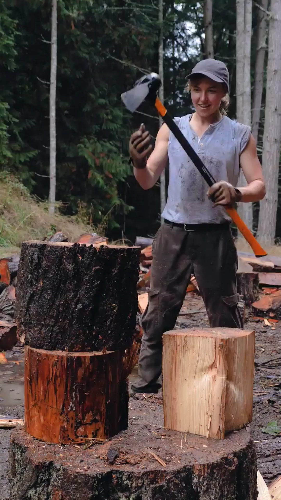 Wood chopping on a beautiful rural day