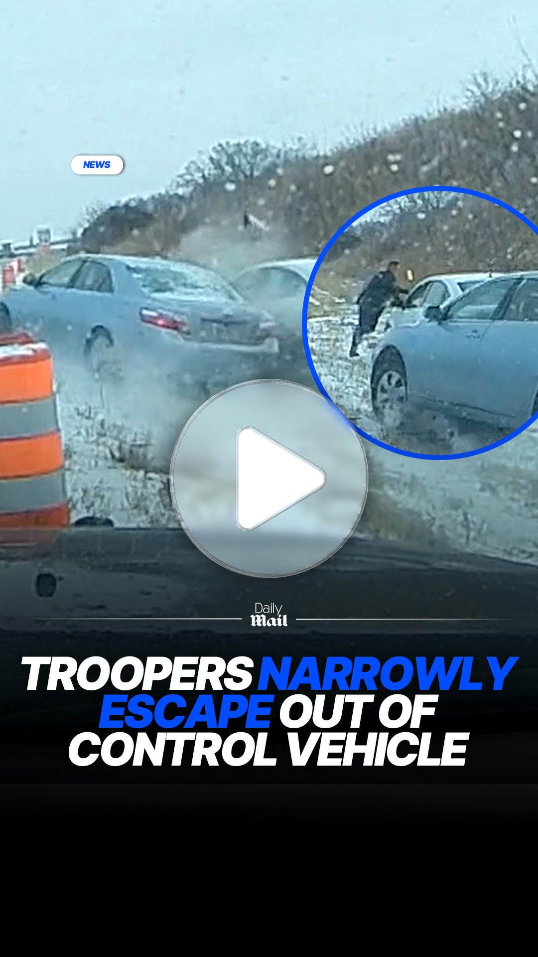 Troopers narrowly avoid being hit by out of control vehicle on icy highway