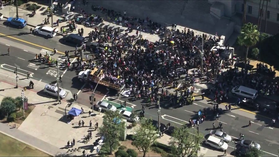 Student protest against ICE operations underway in downtown LA