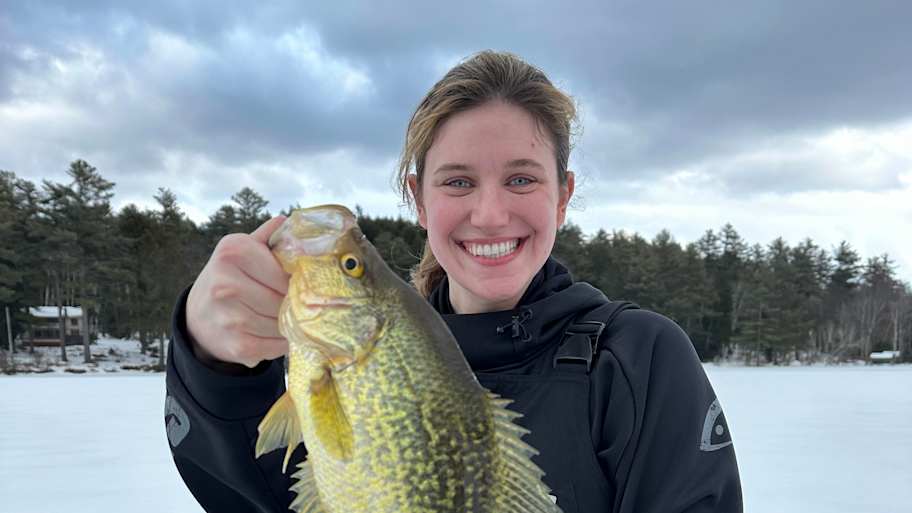 Ice fishing river backwaters for slab crappies